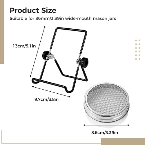 Homaisson 4 Packs Sprouting Jar Lids Sprouting Stand, Stainless Steel Mason Sprouting Jar Lids with 4 Jar Stands, 3.39inch Breathable Wide-Mouth Sprouting Jar Lids for 3.39inch Mason Jars, Grow Bean Sprouts, Broccoli Seeds, Alfalfa,