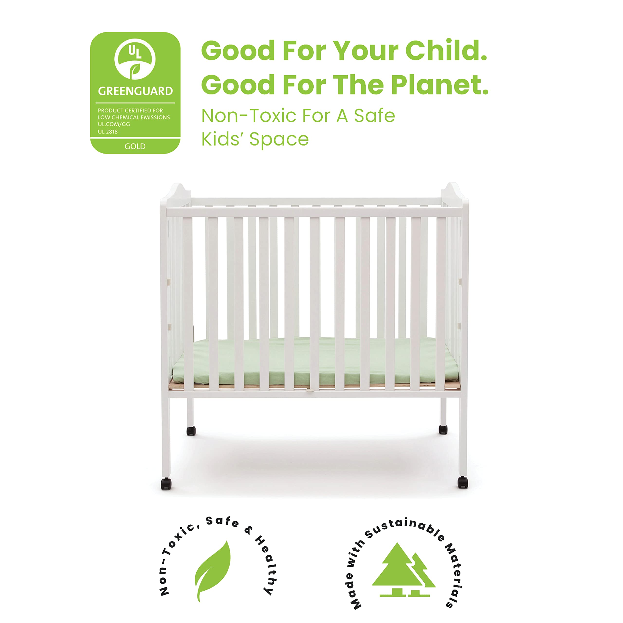 Delta Children Folding Portable Mini Baby Crib with Mattress Bundle