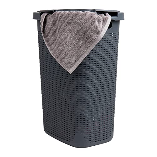 Mind Reader 40 Liter Slim Laundry Basket, Laundry Hamper with Cutout Handles, Gray & Basket Laundry Hamper with Cutout Handles, Washing Bin, Dirty Clothes Storage, Bathroom, 60 Liter, Grey