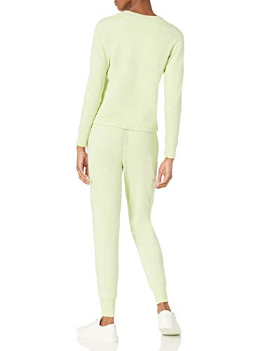 Daily Ritual Women's Cropped Long-Sleeve Sweatshirt and Jogger Pant Set, Pastel Green, Large
