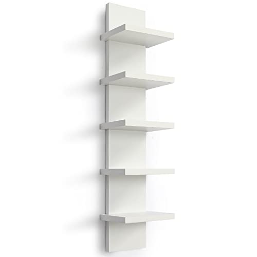 Homaterial 5 Tier Wall Shelf Unit,White Vertical Floating Shelf-Narrow Decorative Wall Mount Modern Wall Decor Shelves for Bedrooms, Living Rooms 5.5" x 7.2" x 31"