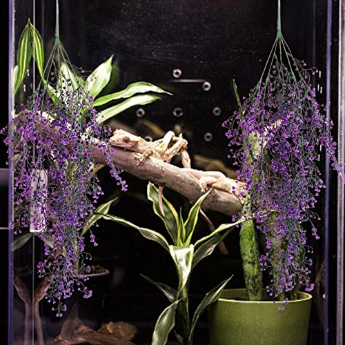 MUYG 2 PCS Reptile Plants for Terrarium, Plastic Hanging Plant with Suction Cup for Bearded Dragon Lizard Gecko Chameleon Tank Habitat Decoration