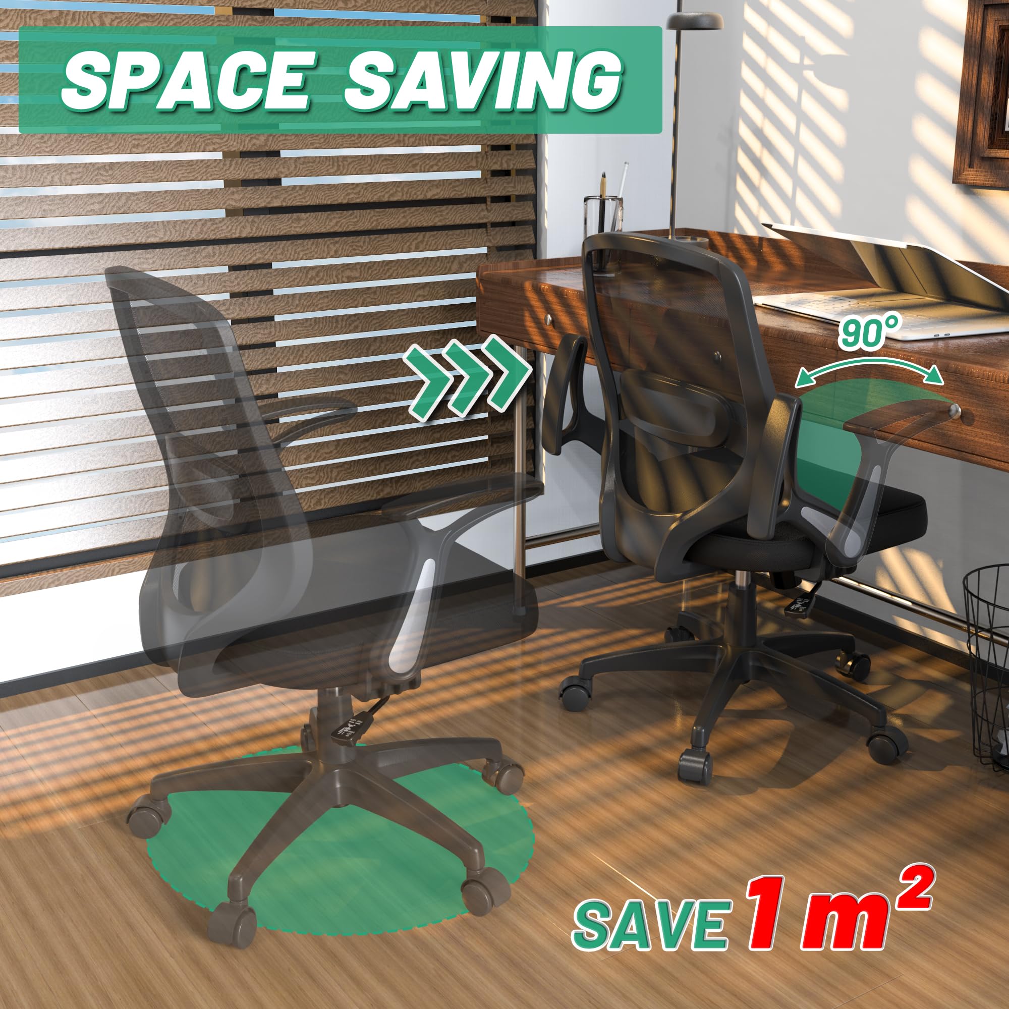 Ergonomic Swivel Mesh Back Office Computer Desk Chair for Home with Flip Up Arms and Adjustable Lumbar Support