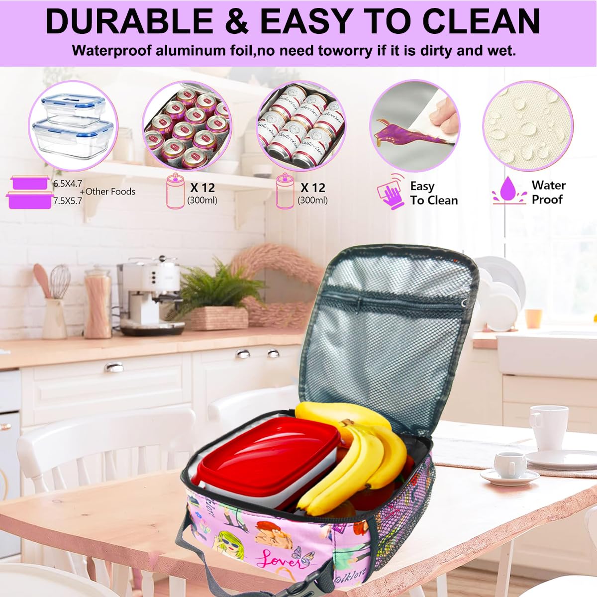 Insulated Lunch Bag, Large Capacity Lunch Box with Handle, Leakproof Portable Box for Adults, Portable Lunch Box for Travel Picnic Office Working 