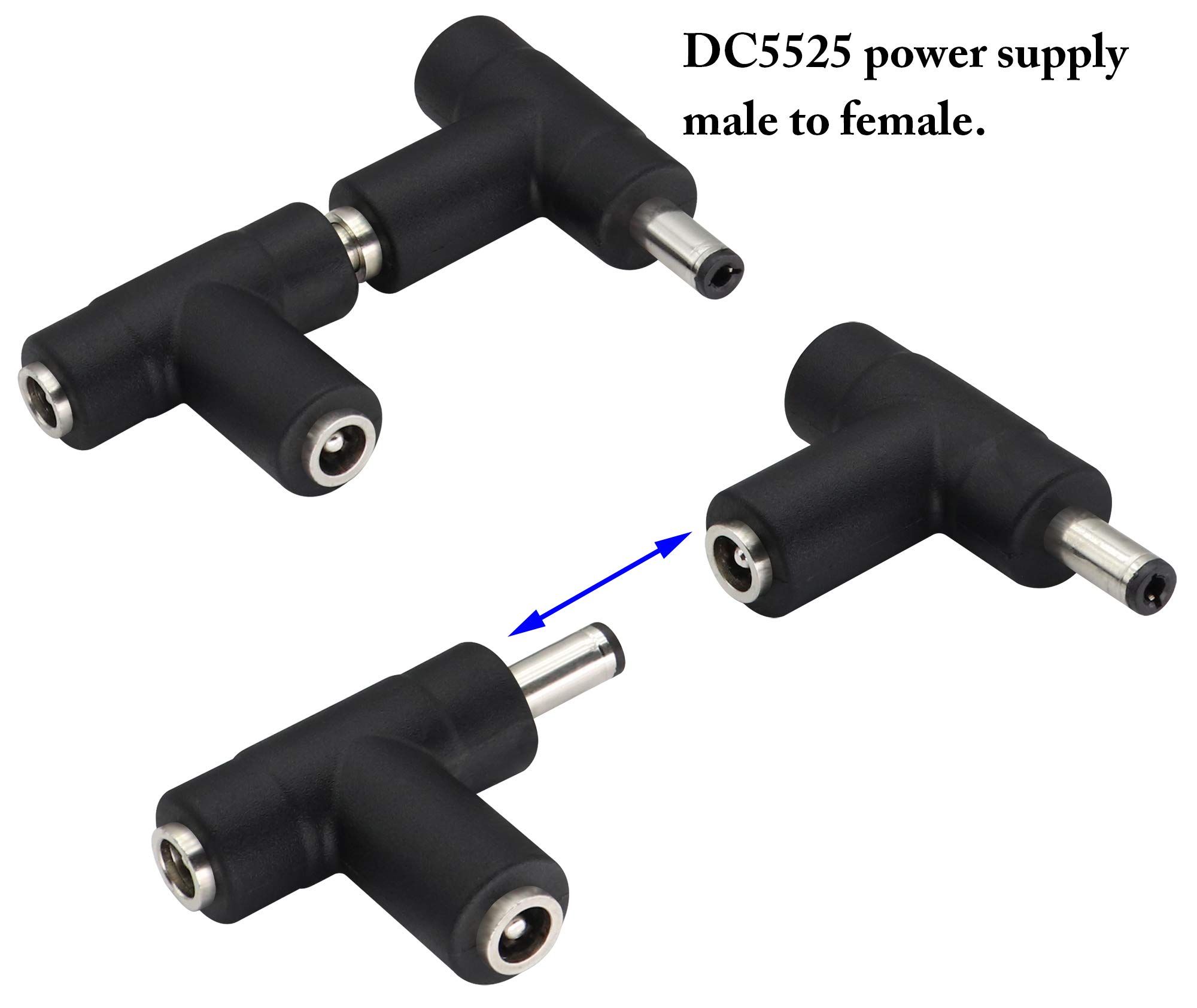 zdyCGTime 90 Degree Angle DC 5525Female to Male&Female Connector Multifunction DC Adapter DC Power Connector DC5.5x2.5mm Jack Coupler Converter for Laptop CCTV Camera Strip Lighting 4 PCS