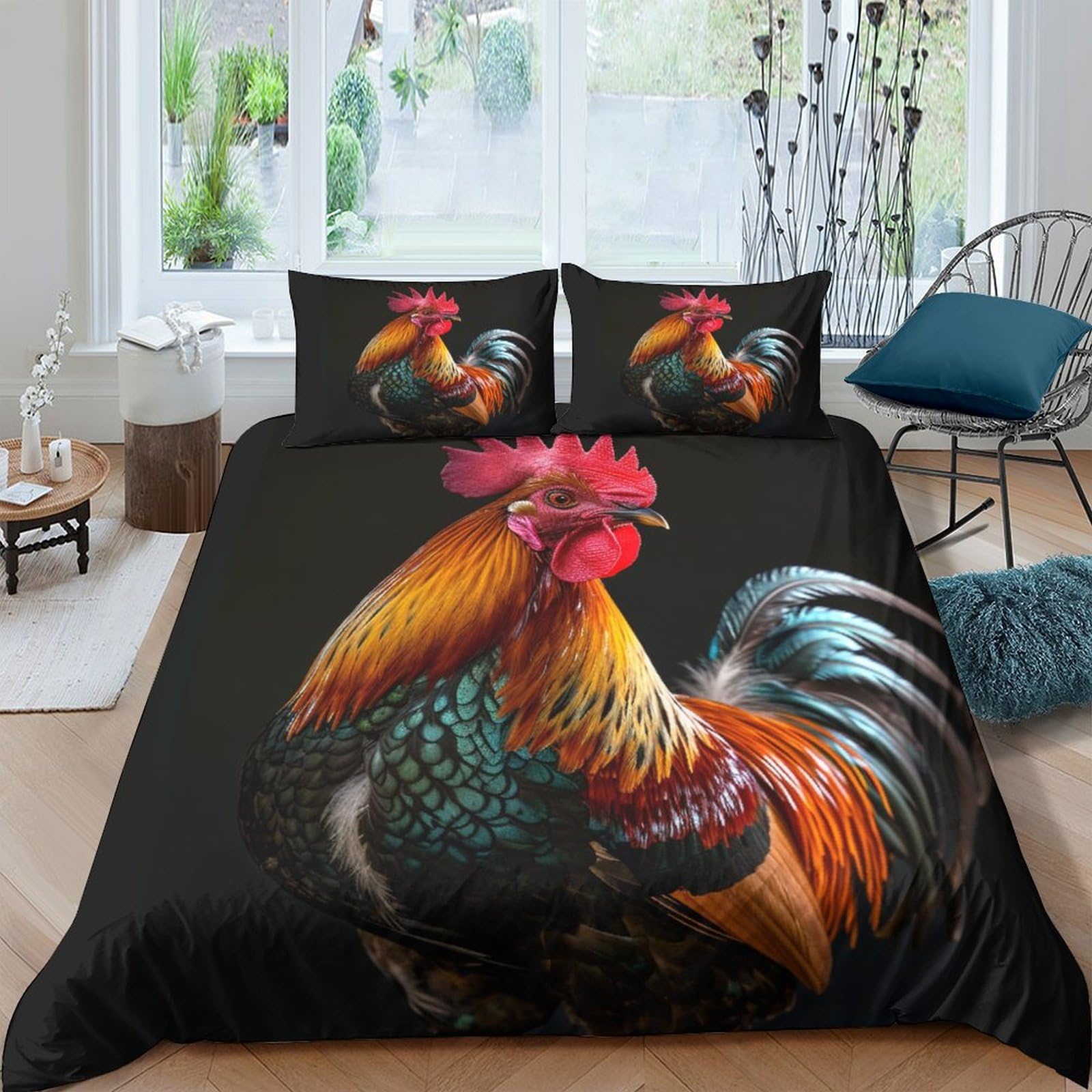 ERGTT Big Rooster 3D Print Birds Comforter Covers for Boys Girls Quilt Cover Duvet Cover Bedding Set with Zipper Closure with Pillow Cases Soft Microfiber 3 Pieces Queen(228x228cm), Style-3