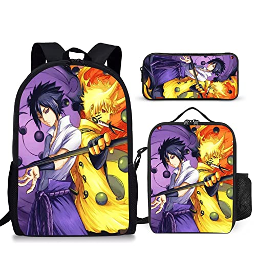 Csvnjeu Anime Backpack Set, Polyester Backpack Set with Lunch Box And Pencil Pouch, Backpack Set for Teenage Boys And Girls
