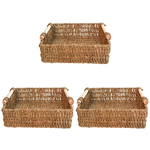 Hand- Bedroom Water Basket or Wooden Bins Key Paper Laundry Handmade Cm Woven Straw Makeup Pot Bread Handle, Retro Xxcm Wood Towels S Seagrass Toilet Cosmetics .x.x.