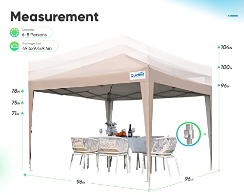 Quictent Privacy 8'x8' Pop up Canopy Tent Enclosed Instant Gazebo Shelter with Sidewalls and Mesh Windows Waterproof (Beige)