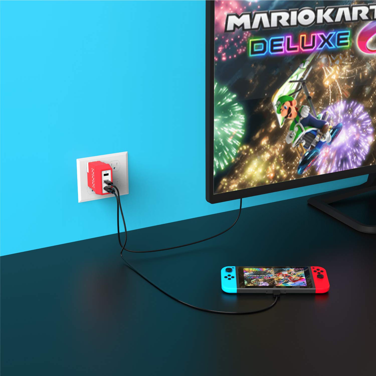 Charger for Nintendo Switch, Nintendo Switch AC Adapter Charger, USB Type C HDMI Splitter, USB 3.0, 3 in 1 USB Quick Charger Support TV Mode