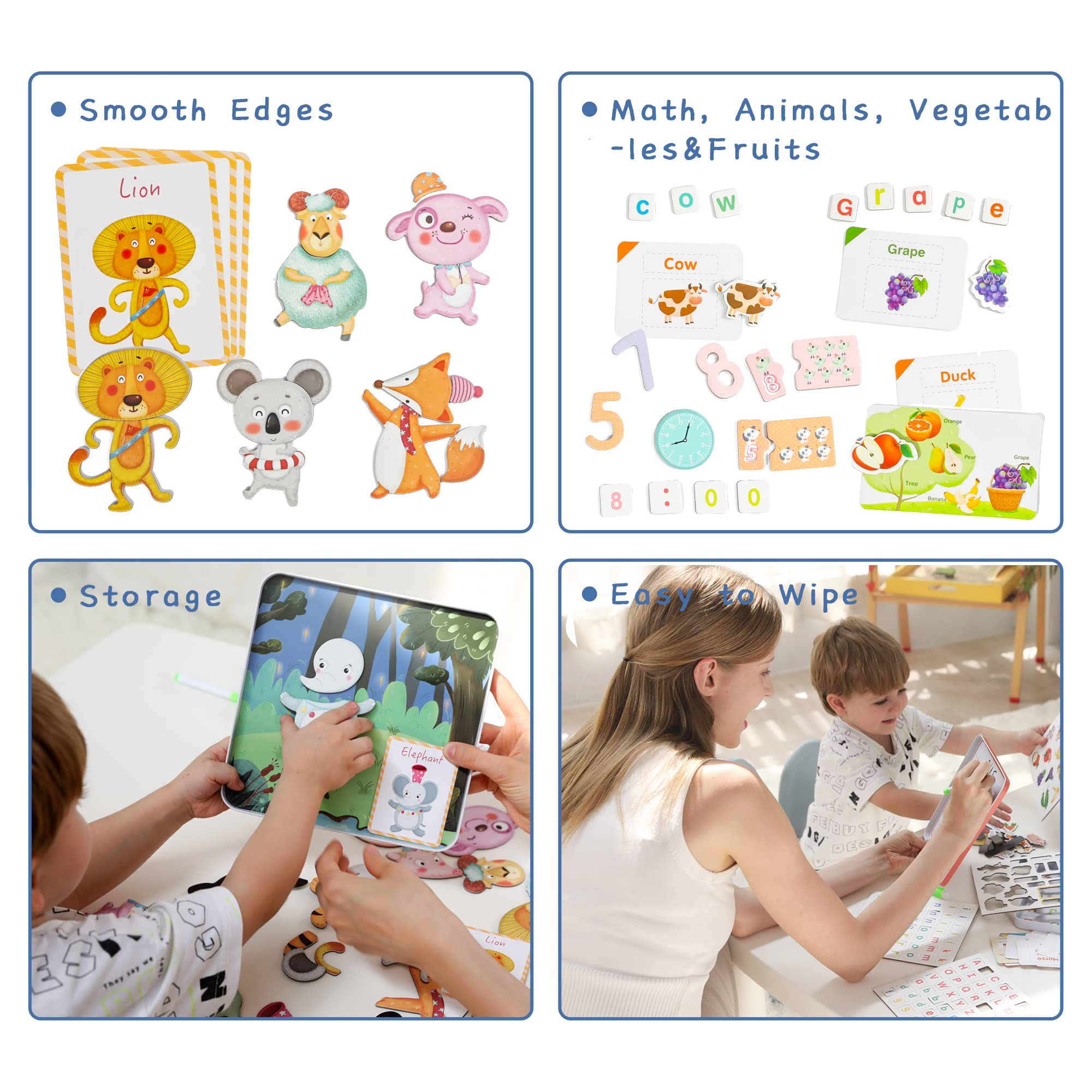TOGELIN Preschool Learning Activities, Sight Words Flash Cards Kindergarten, Educational PreK Workbook Toys for 2 3 4 5 6 Years Old, Learning Toys with Magnetic Letter&Number Puzzles-3 Pack
