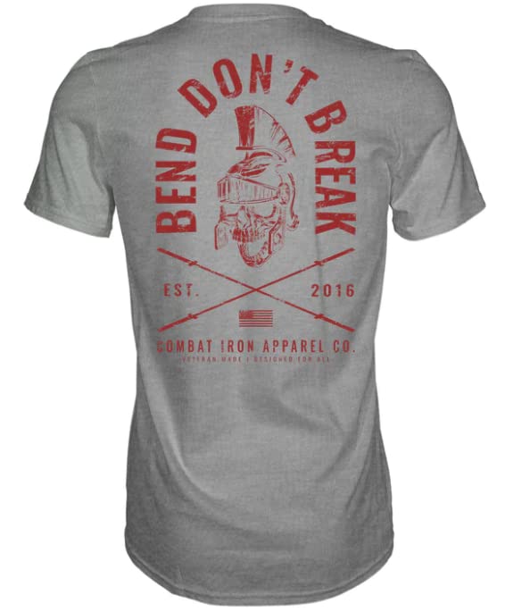 Combat Iron Bend Don't Break Barbell Skull Men's Graphic Short Sleeve T-Shirt - Athletic Fit Tees Men (Gray, X-Large)