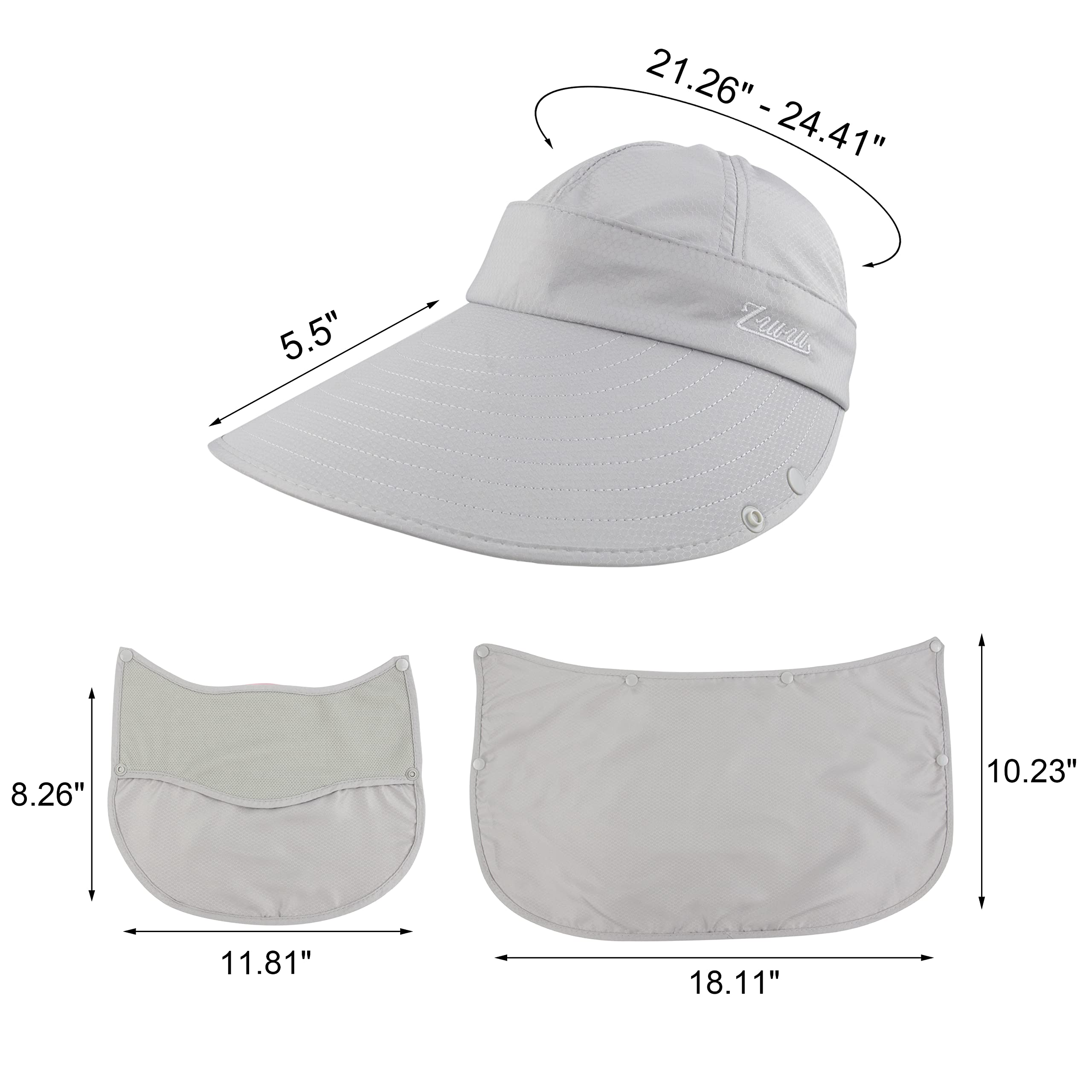 Women Summer Sun Protection Hat Wide Brim UV Hats Removable Neck Face Flap Cap with Ponytail Hole for Fishing Climbing Gardening Gray