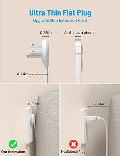 Flat Plug Power Strip - TROND 5ft Ultra Thin Extension Cord with 6 Widely Outlets and 3 USB Ports(1 USB C) + TROND 10FT Thin Flat Extension Cord 3 USB-A & 1 USB-C Port, 8 Widely-Spaced Outlets