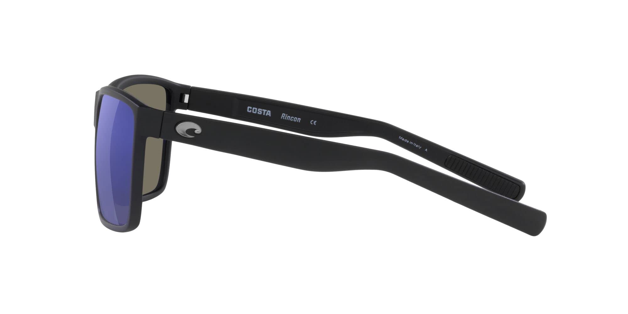 Costa Del Mar Mens Rincon Fishing and Watersports Rectangular Sunglasses, Black/Polarized Blue Mirrored 580G, 63 mm