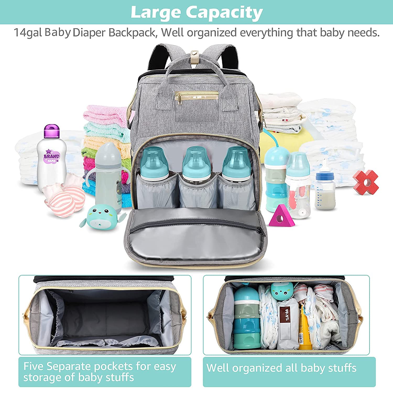 DERSTUEWE Diaper Bag Backpack,Baby Diaper Bags, Multifunctional diaper backpack Large Capacity (Charcoal Grey)