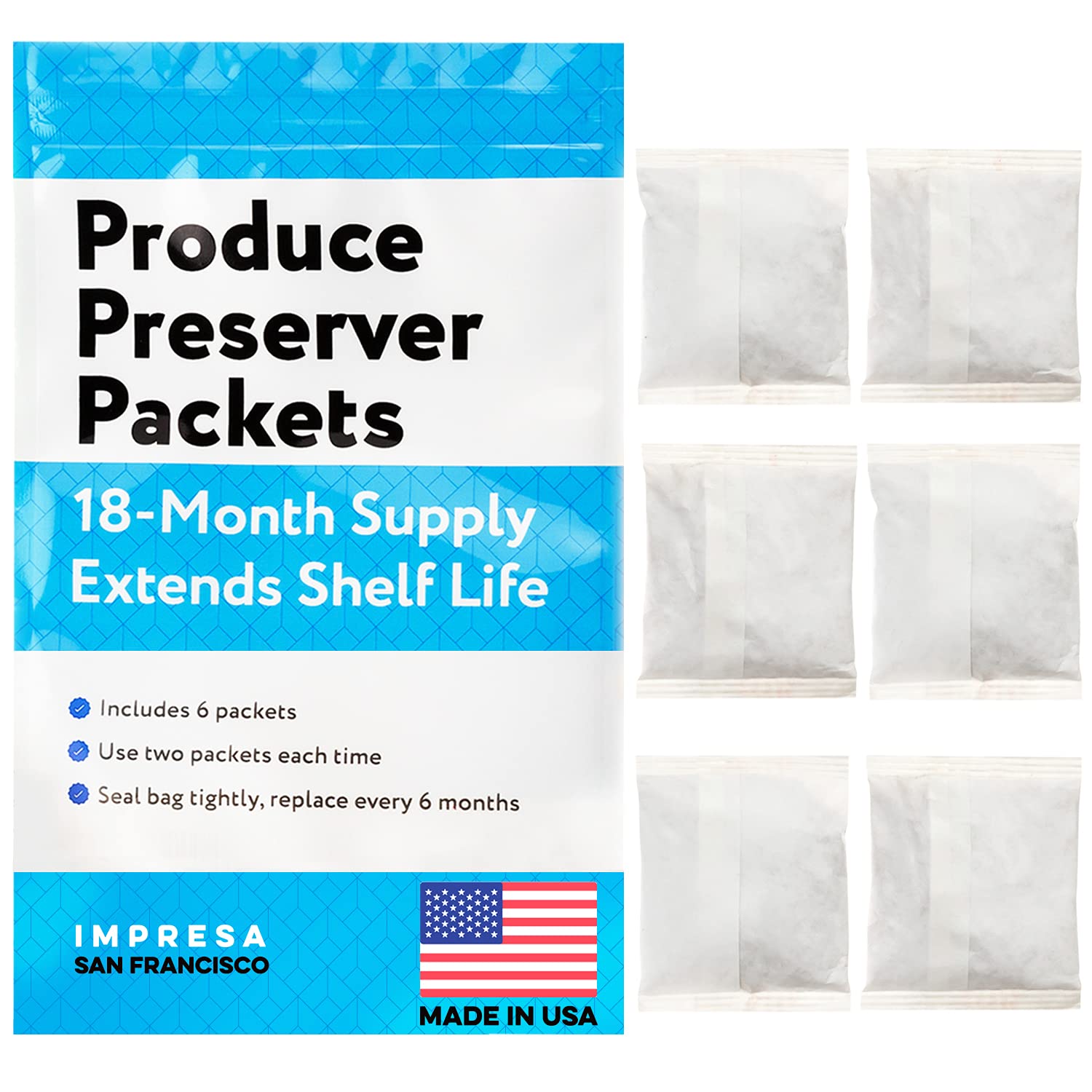 Impresa 6-Pack of FreshFlow Equivalent to P1KC6R1 / W10346771A Compatible Replacement Produce Preserver Packets