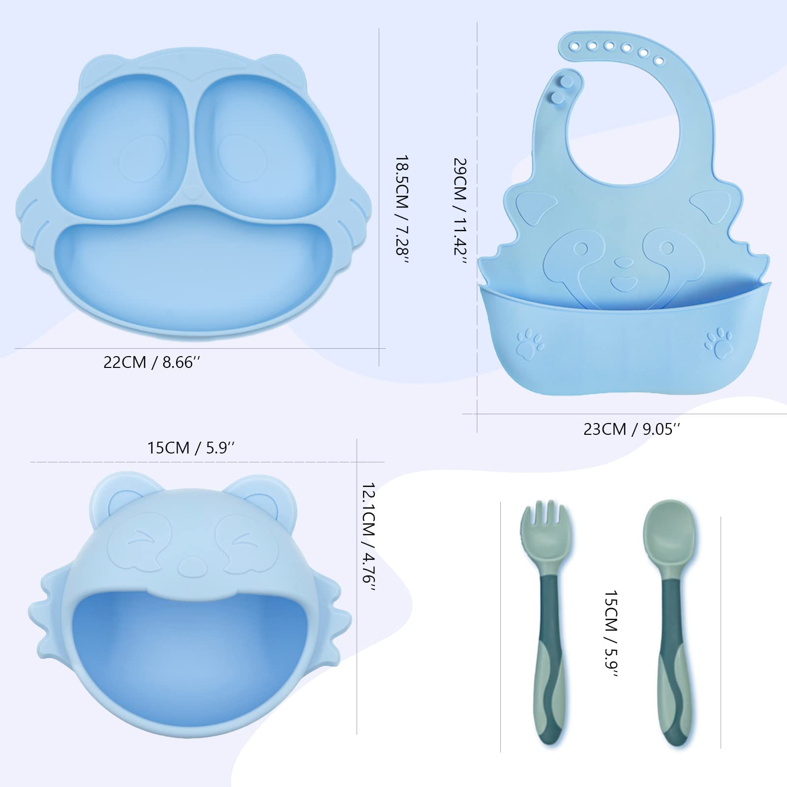 CUAIBB Suction Plates for Baby, 100% Food-Grade Silicone Toddler Plates, BPA Free Divided Plate Slip Resistant, Microwave & Dishwasher Safe (With Silicone Straw, Silicone Spoon and Fork