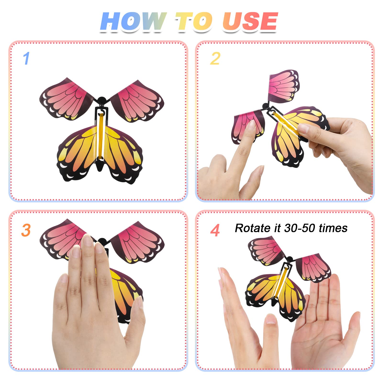 Chenkaiyang 120pcs Flying Butterfly Toy, Bright Colors Butterfly Card Wind Up Butterfly Toys Magic Flying Butterfly Surprise Gift, 15 Style