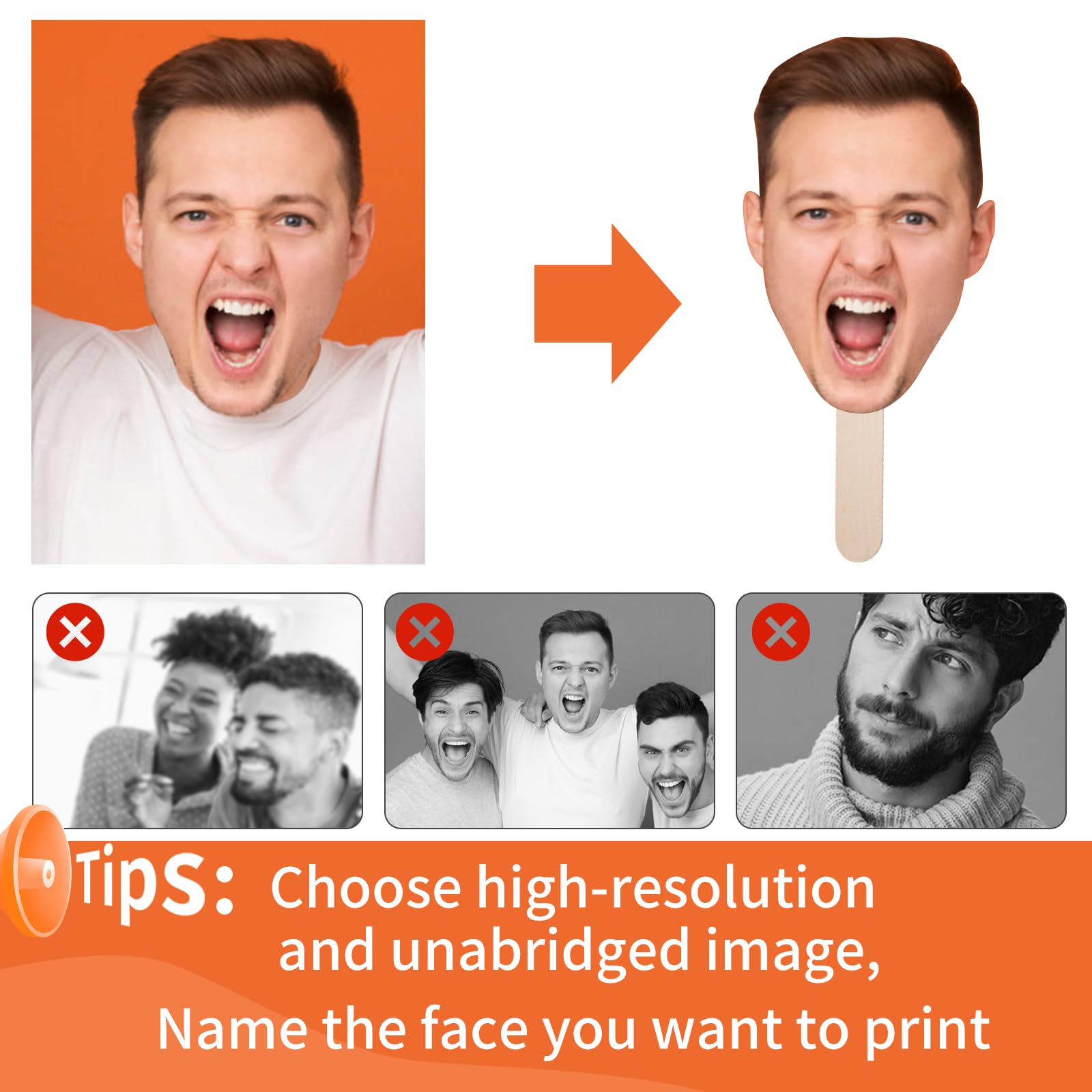 EnjoyView Custom Big Head Cutout on a Stick, Fat Heads, Customize Fun Fathead Cardboard, Personalized Face Signs, Upload Your Photo, Coroplast, 1 Pc, 12β to 18β Tall