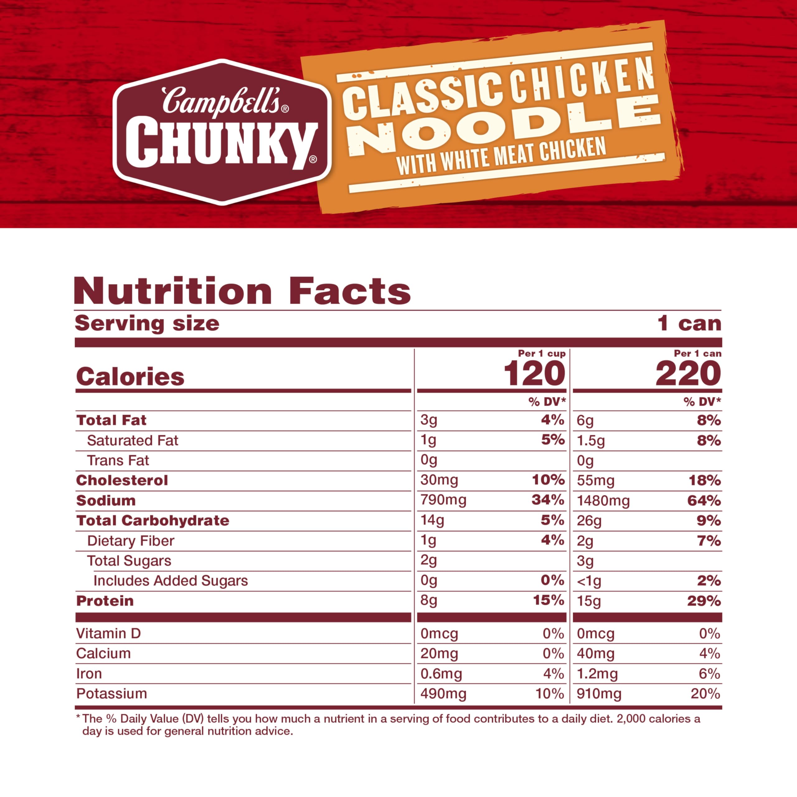 Campbell’s Chunky Soup, Classic Chicken Noodle Soup, 16.1 Oz Can (Case of 8)