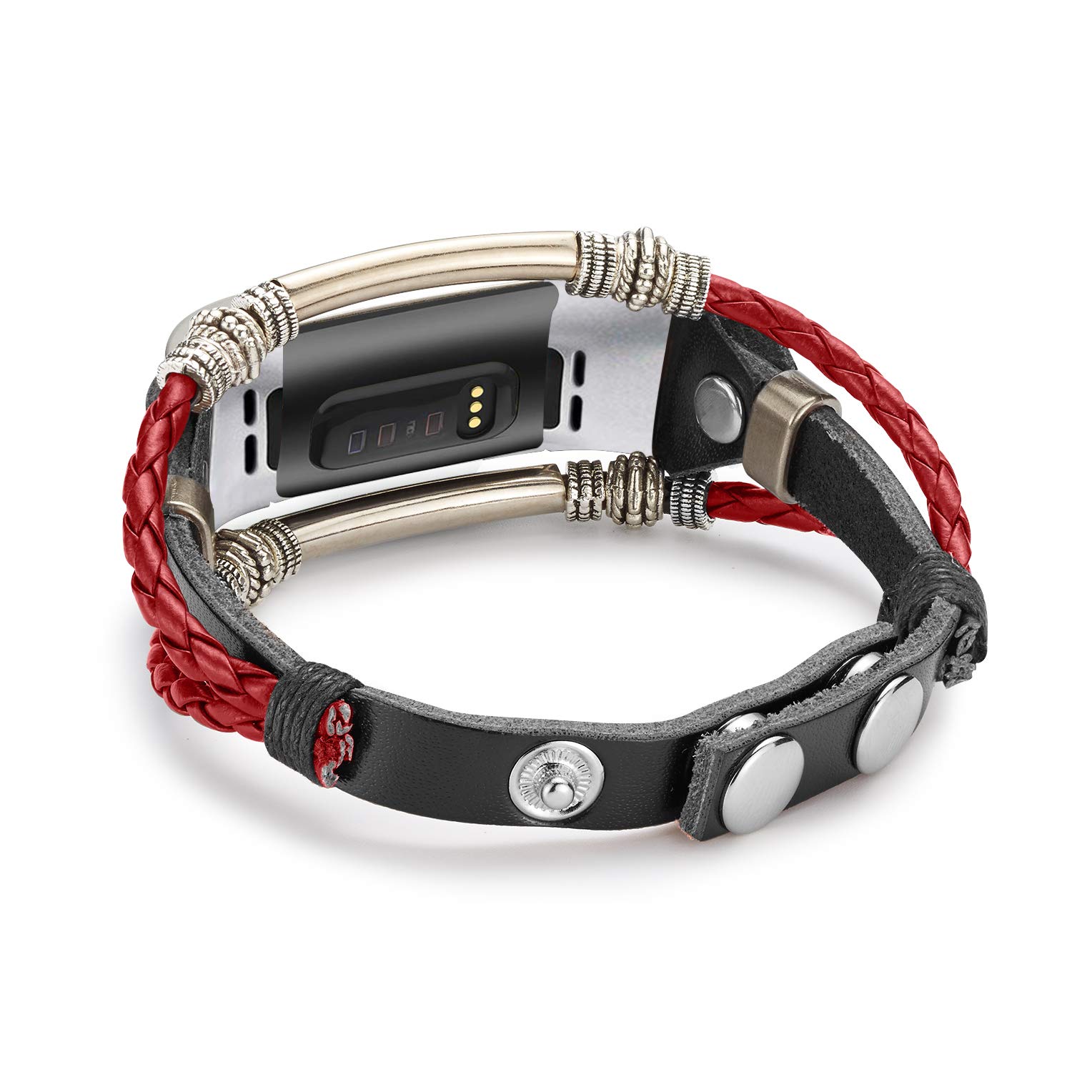 Compatible with Fitbit Charge 4/ Charge 3/SE Bands for Women, Marval.P Handmade Leather Band, Replacement Bracelet Strap, Wristbands with Adjustable Size, Fashion Wrist Band Straps Lover