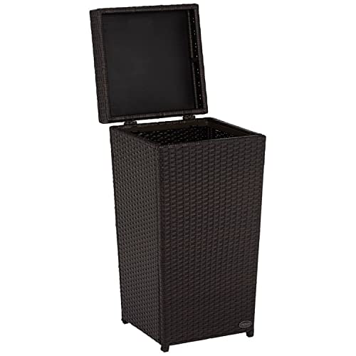 HomeStock Rustic Retreat Outdoor Wicker Trash Bin - Brown Finish, 16 x 16 x 31.5 inches, Manual Lift Lid, Sturdy Steel and Wicker Construction, Modern Patio/Lawn/Porch Trash Bin Brown