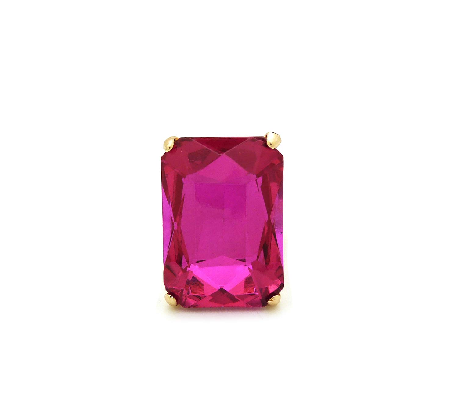 Women's Extra Big Crystal Colorful Stone Stretch Ring (Rectangle - Fuchsia)