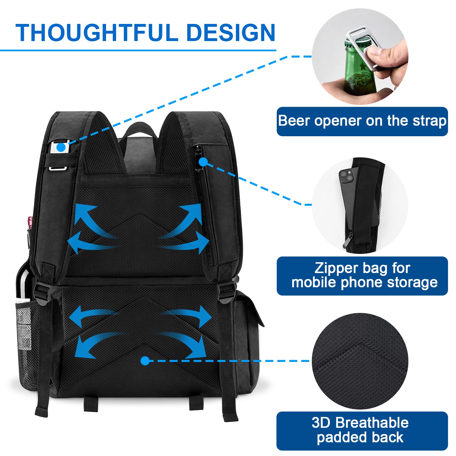Cooler Backpack with 10 Ice Packs, 36 Cans Insulated Leakproof Cooler Bag, Large Capacity Lunch Backpack with Double Decks, Lightweight Soft Backpack Cooler for Men Women