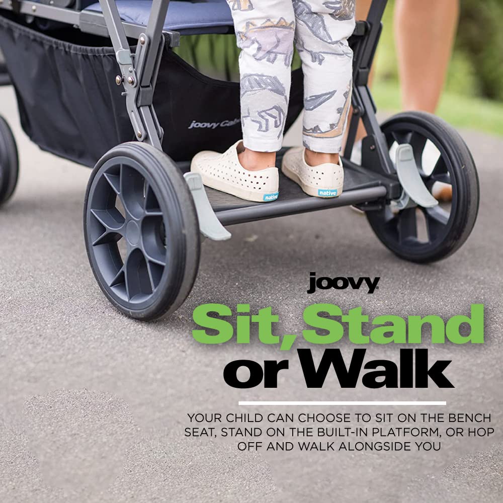 Joovy Caboose UL Sit and Stand Double Stroller with Bench Seat and Standing Platform, Plentiful Storage, Auto-Lock Quick-Fold, and Extended Sun Canopy, Slate