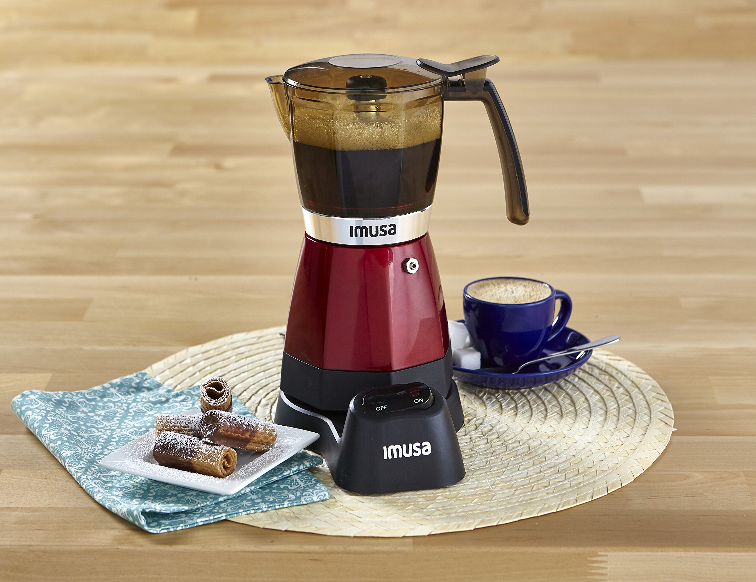 IMUSA USA Electric Espresso/Moka Maker, 3-6 Cups, 48 oz,Red