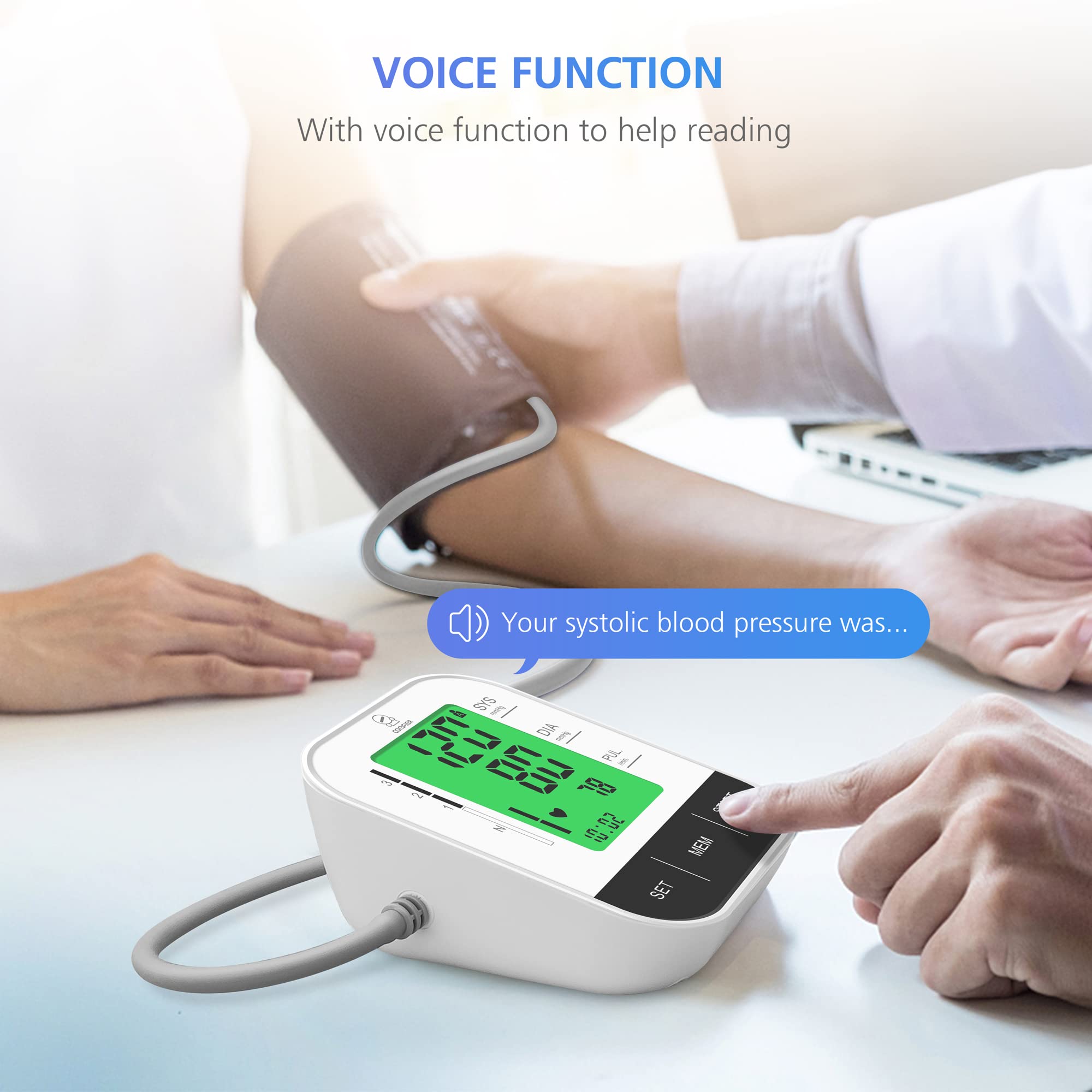 Comfier Arm Blood Pressure Monitor & Irregular Heartbeat Detector,Accurate Automatic Blood Pressure Cuff Machine,Large LCD Display &Voice Broadcast,Dual User Modes(2x120data),Home BP Tester,Carry case