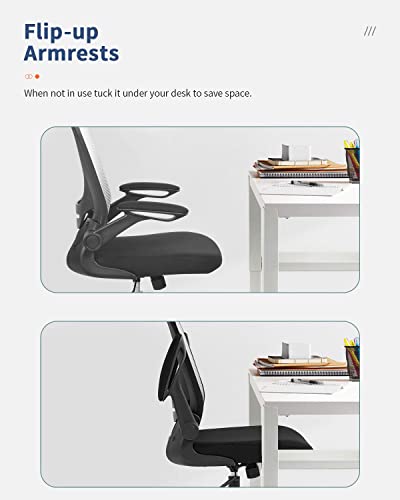 Office Chair Desk Chair Computer Chair with Lumbar Support Flip-up Arms Swivel Rolling Executive Task Chair Mesh Adjustable Ergonomic Chair for Adults(White)