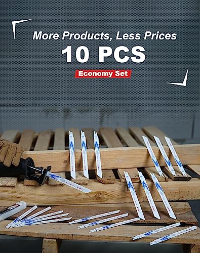 EZARC Reciprocating Saw Blade Special for Pallet Repair, 9-Inch Bi-Metal Sawzall Blades Set 10+14TPI for Nail Embedded Wood (10-Pack)