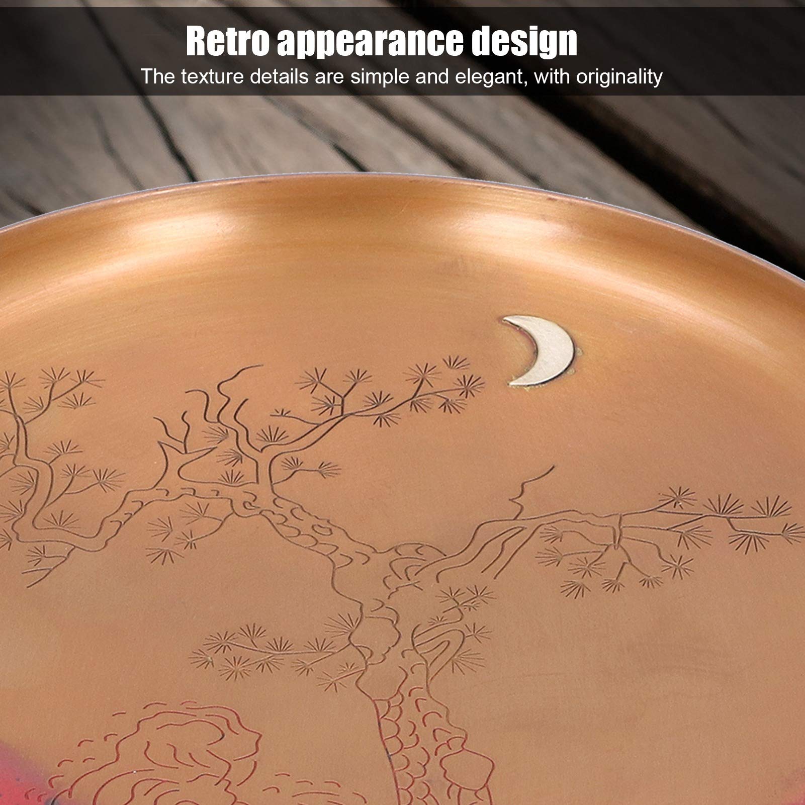 DEPILA Round Pine Tree Pattern Pot Holder, Tea Tray Japanese Style Hand Made Tea Cup Holder Red Copper Plate Teaware for Home Use Dish