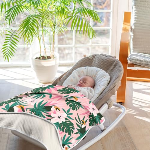 Coikll Tropical Birds and Palm Leaves Baby Blanket Cotton Cozy Throw Blanket Warm Nursery Swaddle Receiving Toddler Blankets 30" x 40