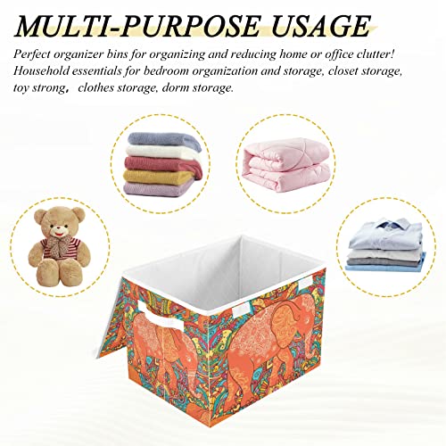 innewgogo Elephant African Storage Bins with Lids for Organizing Dust-proof Storage Bins with Handles Oxford Cloth Storage Cube Box for Living Room