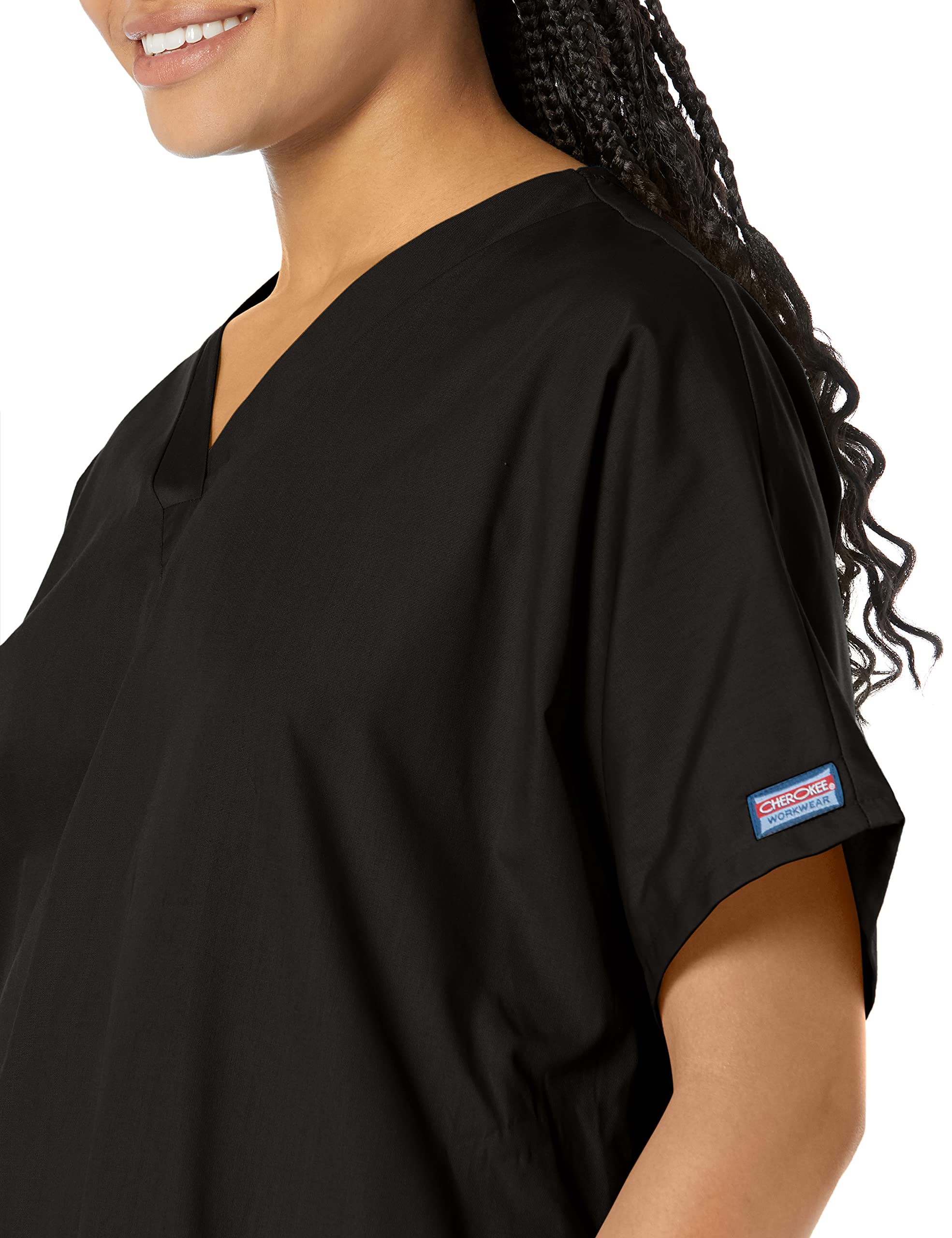 Cherokee Women's S V Neck Scrubs Shirt, Black, Small