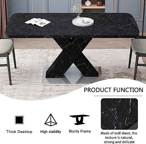 HomVent Expandable Dining Table with Wooden Top Faux Marble Dining Room Table for 4-6 People,Expandable 47.24β-62.99" Dining Room Table Black Marble Grain Kitchen Table for Small Space,Apartment