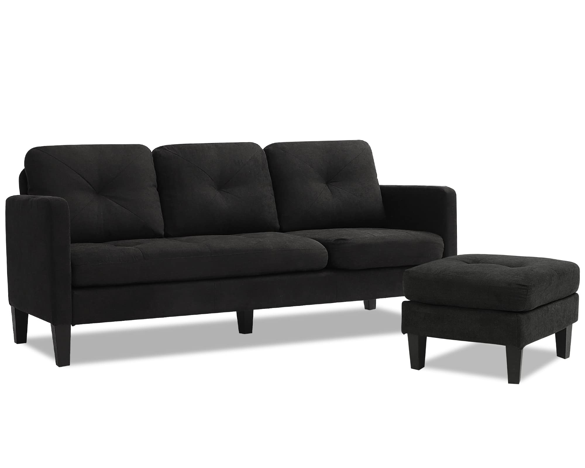 JOVNO Convertible Sectional Sofa Couch, Modern L-Shaped Couch 3-Seat Sofa, Reversible Sectional for Living Room, Apartment and Small Space (Black)