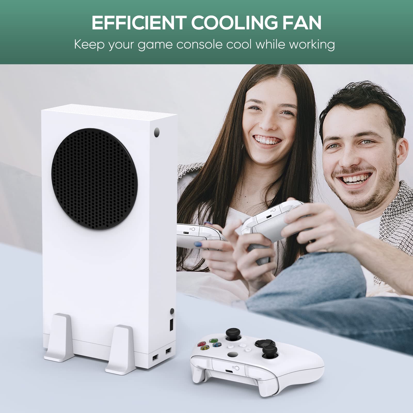 Cooling Fan and Stand for Xbox Series S - FASTSNAIL Dual High Speed Fan with 3 Level Adjustable Speed Two Installation Way and 2 USB Hub Charging & Data Syncing for Xbox Series S(Not for Xbox one)