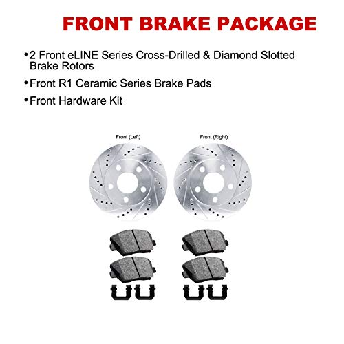R1 Concepts Front Brakes and Rotors Kit |Front Brake Pads| Brake Rotors and Pads| Ceramic Brake Pads and Rotors |Hardware Kit|fits 2002-2011 Acura RSX; Honda Civic