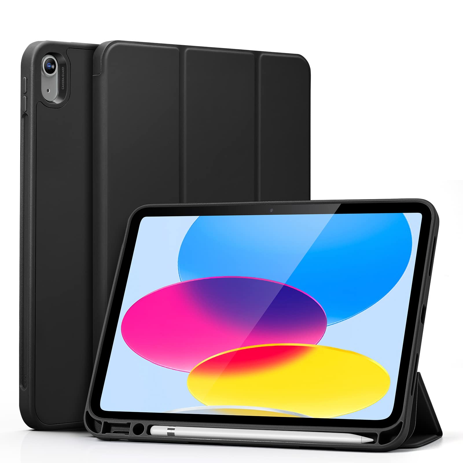 ESR for iPad 10th Generation Case(2022), Trifold Stand Case Compatible with iPad 10.9 Inch with Flexible Back, Built-in Pencil Holder, Pencil 2 Support, Auto Sleep and Wake, Slim and Light, Black