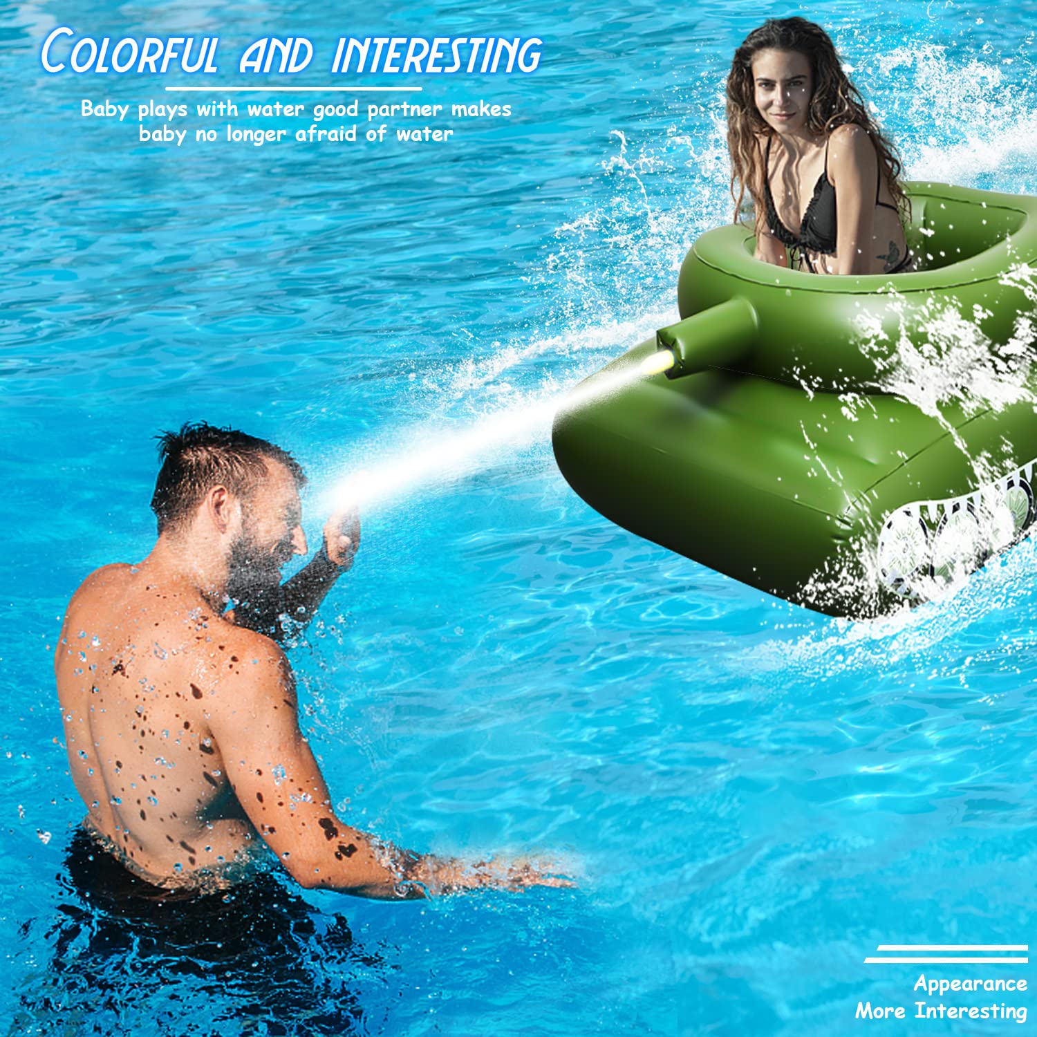 Depointer Life Inflatable Tank Float with Water Cannon Squirt Water Gun Toy Pool Tank Float for Kids Adult Summer Pool Party
