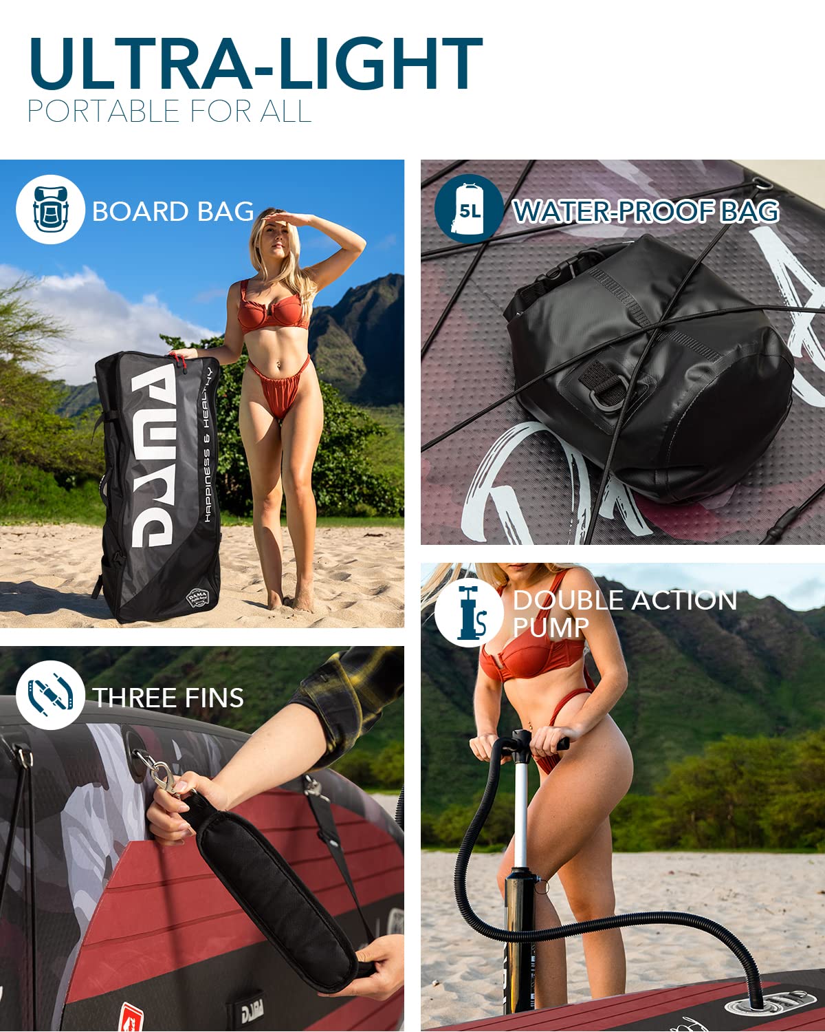 DAMA Stand Up Paddle Boards 10'6"*32"*6" Drop Stitch Inflatable Paddle Board Sup Boards Classic Flower W/Leash, Camera Mount, Hand Pump, for Surfing, Travling, Yoga…