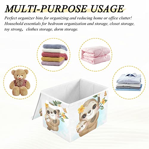 innewgogo Sloth Storage Bins with Lids for Organizing Organizer Containers with Handles Oxford Cloth Storage Cube Box for Bed Room