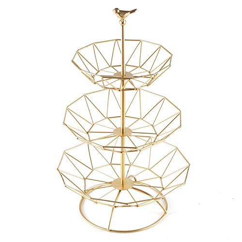 MINIDUO Wrought iron 3 Tier Fruit Tray Fruits Desserts Candy Buffet Plates Serving Tray for Family Dinner Birthday Party Wedding-gold