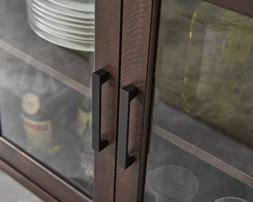 Home Source 36.6" Modern Home Bar Ensemble: Coffee Bar Shelves, Sideboard Cabinet, and Bar Console Cabinet with Glass Hanging Space Rack (Mahogany)