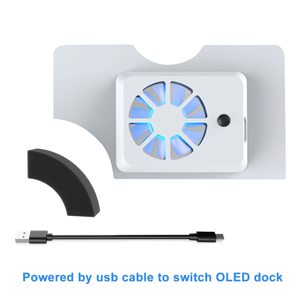 Cooling Fan with Blue Light for Nintendo Switch OLED Dock, Switch OLED Accessories (White)