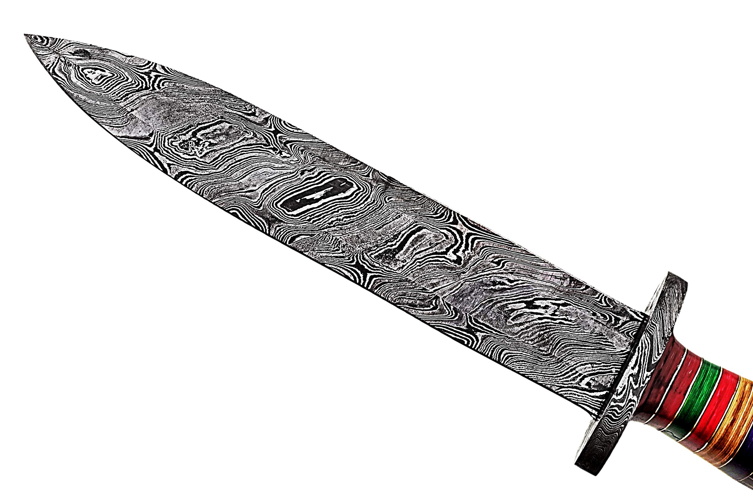 Damascus Steel Hunting Knife - Fixed Blade Knives with Sheath - Firm Grip Handle Made of Rose Wood (MD)